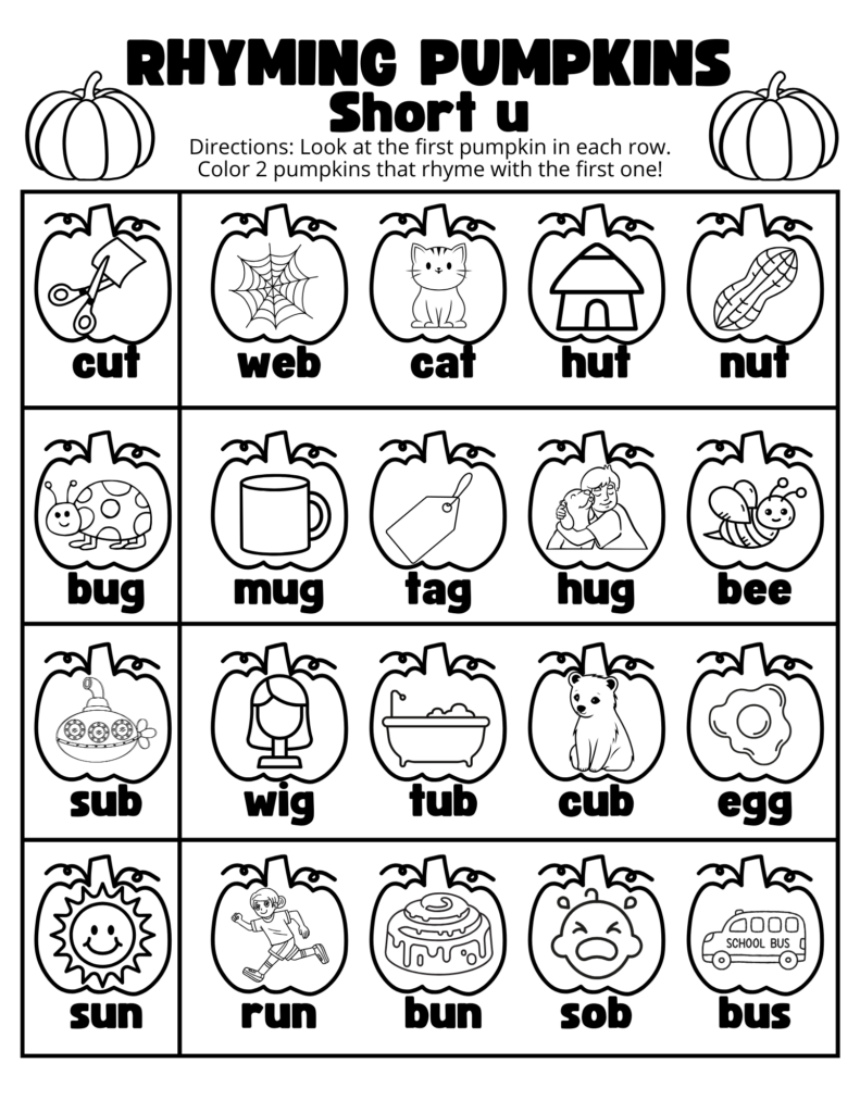 Rhyming Pumpkins Short Vowels (5 Worksheets Included!) - PDX Reading ...