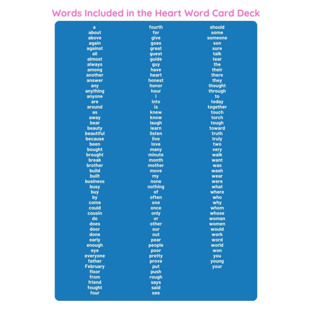 Heart Word Cards (Includes Downloadable Practice Workbook) - PDX ...