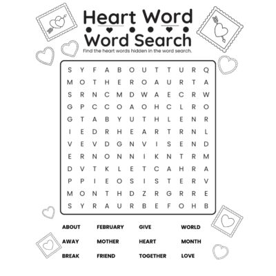 "Heart Word Search" Worksheet - PDX Reading Specialist